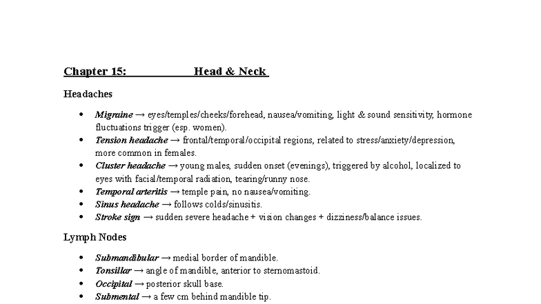 Module 7: Summary Notes on Head, Eyes, and Ears Assessments - Studocu