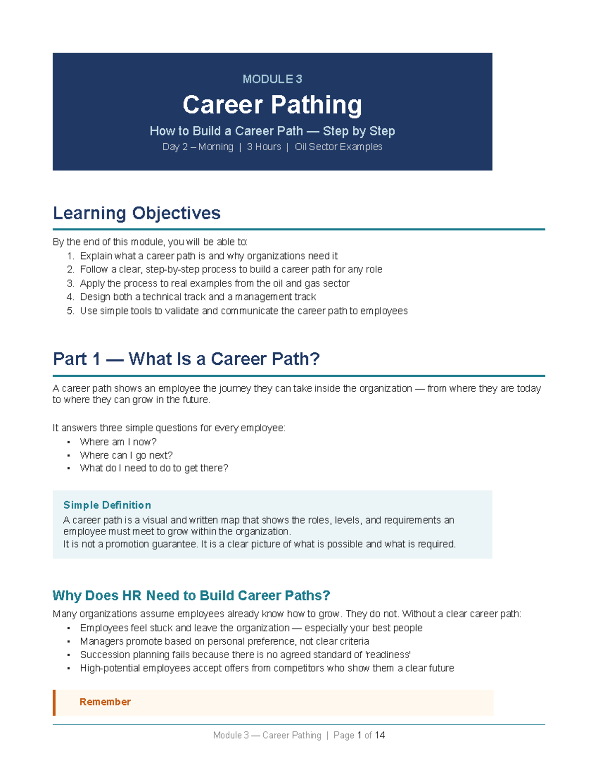 Module 3 Career Pathing: Building Career Paths in the Oil Sector - Studocu