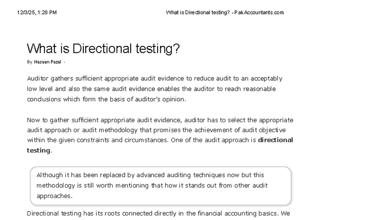 Directional Testing in Auditing: Understanding the Methodology - Studocu