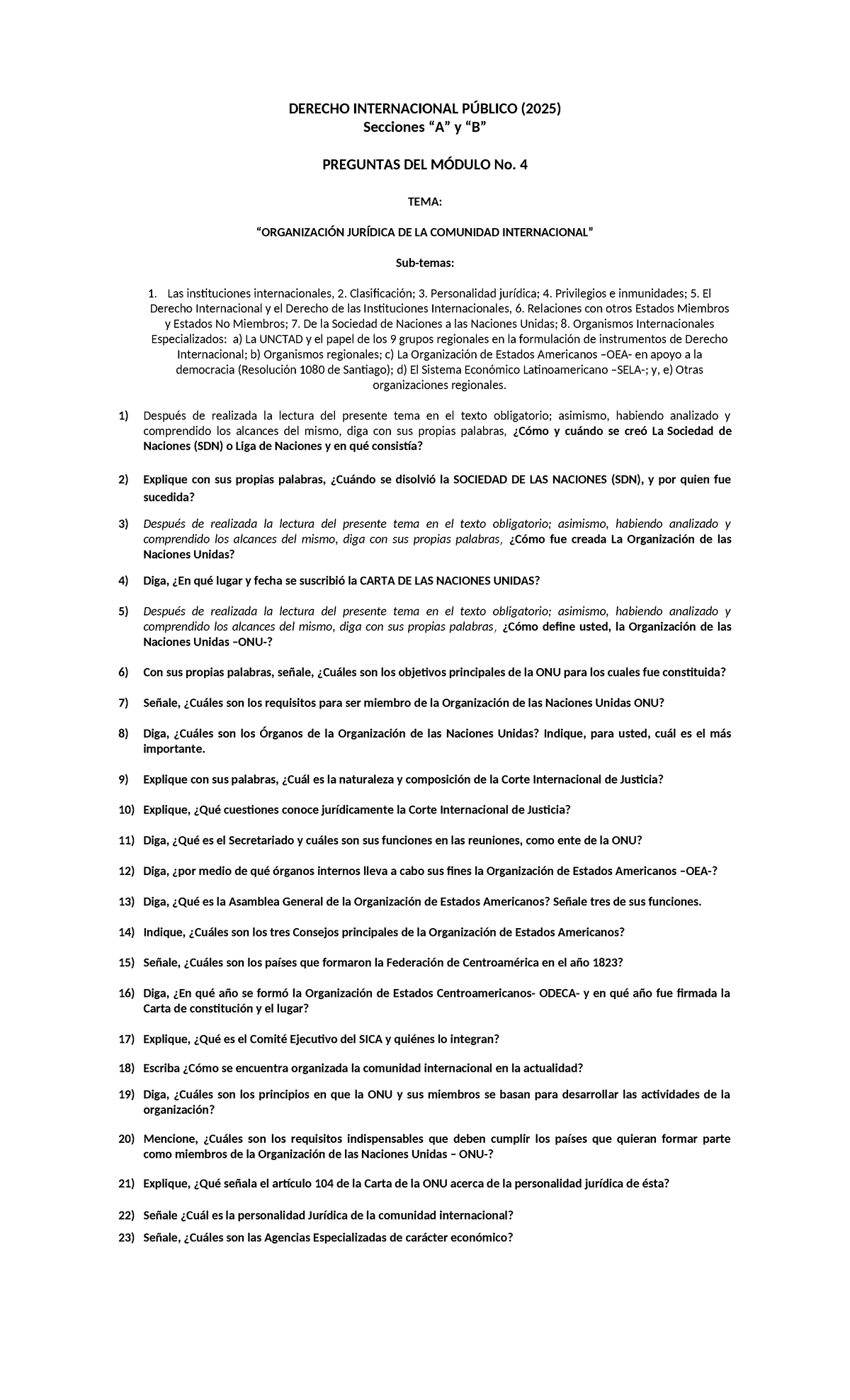 DERECHO INTERNACIONAL PÚBLICO (2025) Cuestionario Módulo 4: Temas Clave ...