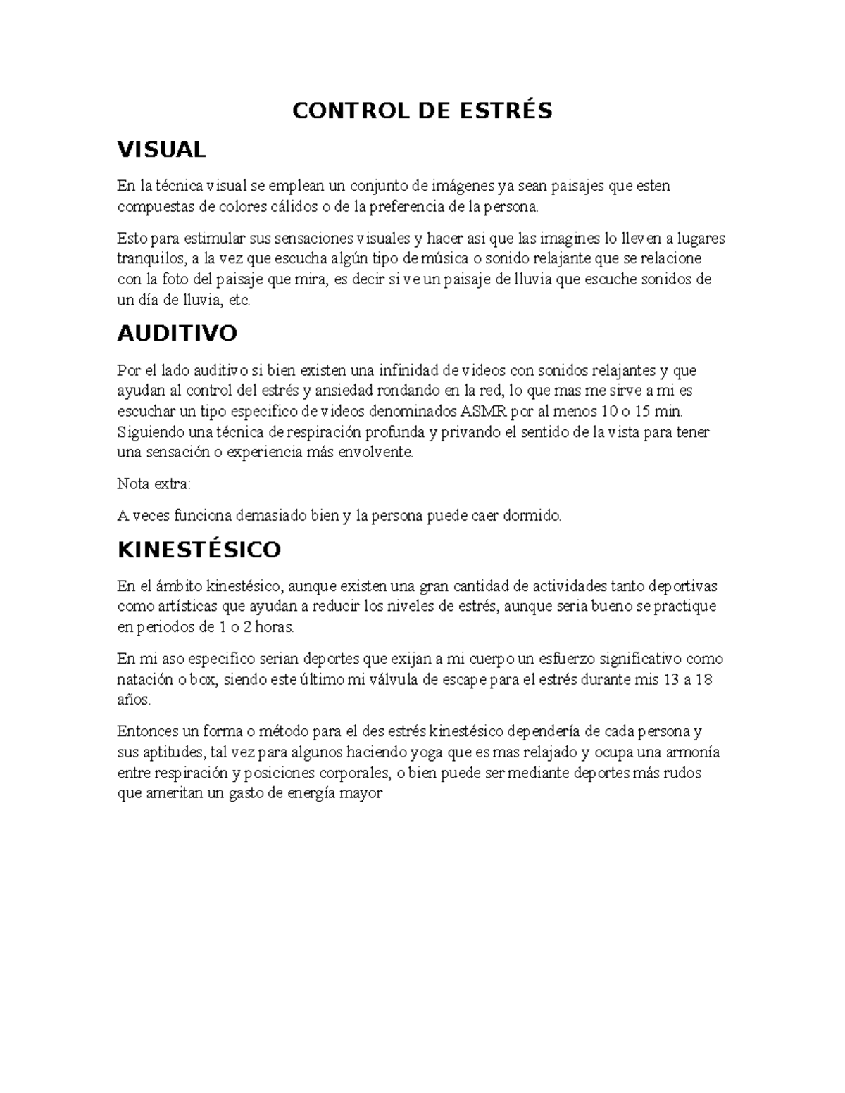 Control DE Estrés - CONTROL DE ESTRÉS VISUAL En la técnica visual se ...