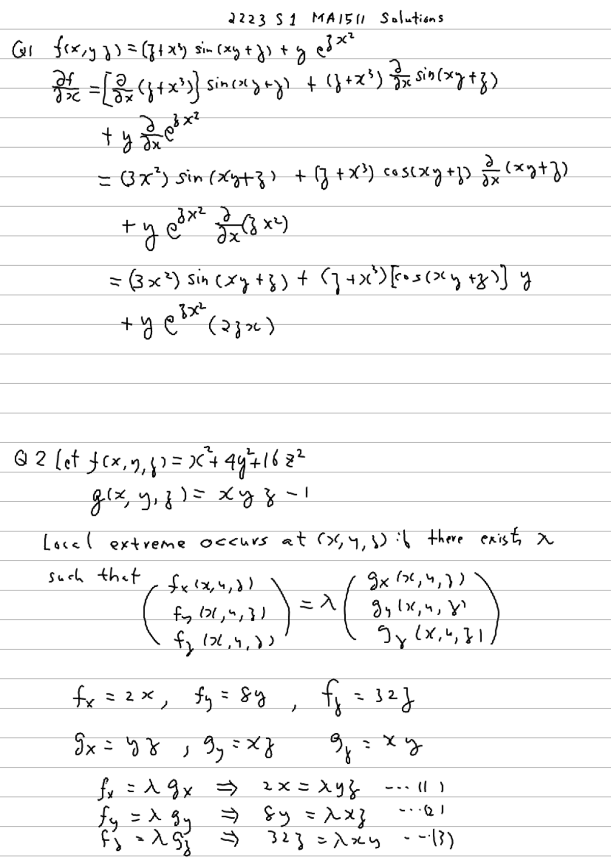 MA1511 Exam 2022-23 S1 Solution - MA1511 - Studocu