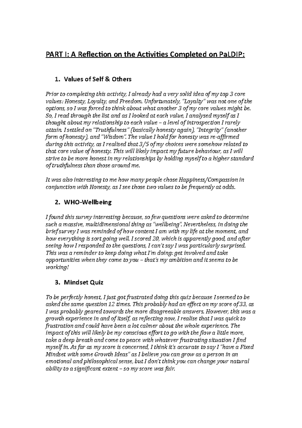 Personal Development Plan: Reflection & Action Steps Analysis - Studocu