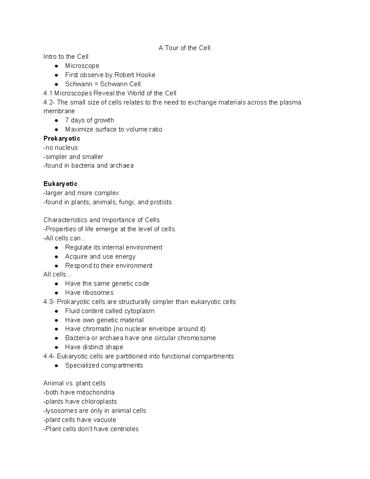 Biology Chapter 4 Notes - A Tour of the Cell Intro to the Cell ...