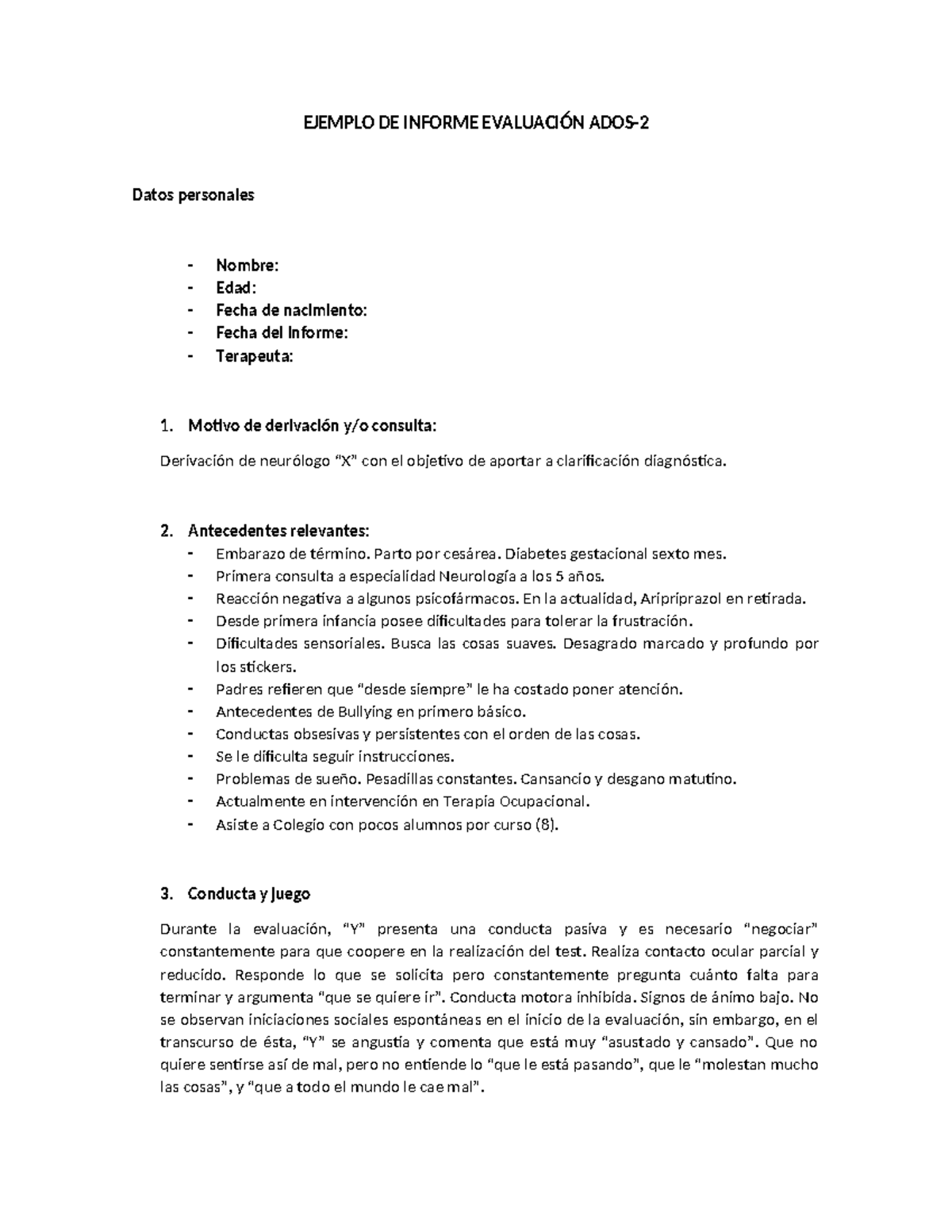 Informe de Evaluación ADOS-2: Análisis de Interacción Social y Conducta ...