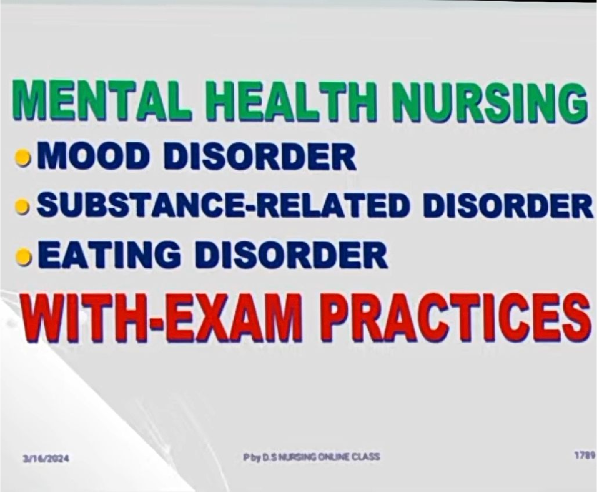 Mental Health Nursing: Mood & Eating Disorders Overview (P.D.S 1789 ...