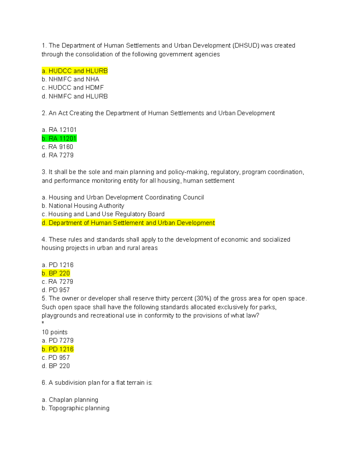 REM-ELEC 1 - Quiz on Human Settlements and Urban Development - Studocu