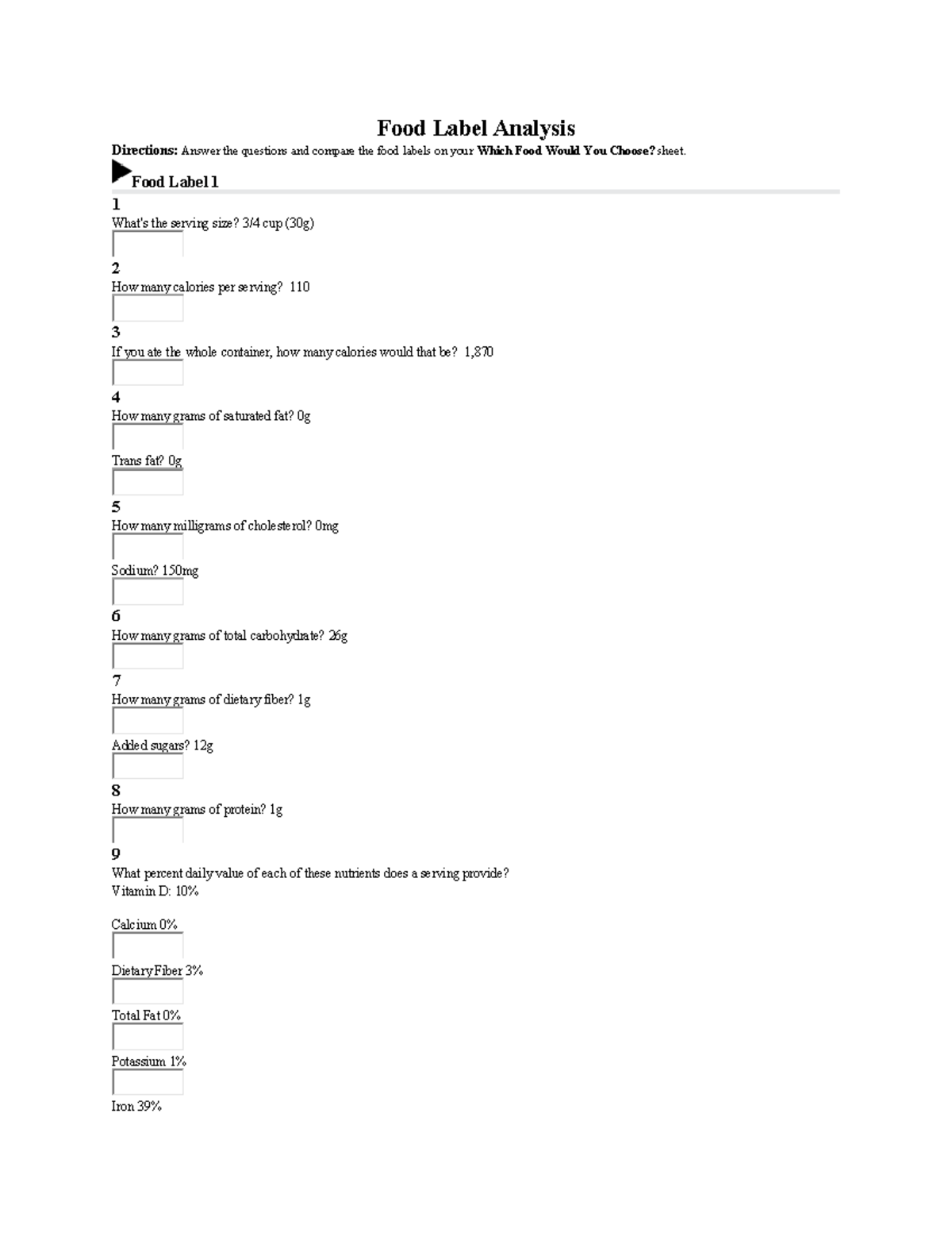 Food Label Analysis - I dot know - Food Label Analysis Directions ...