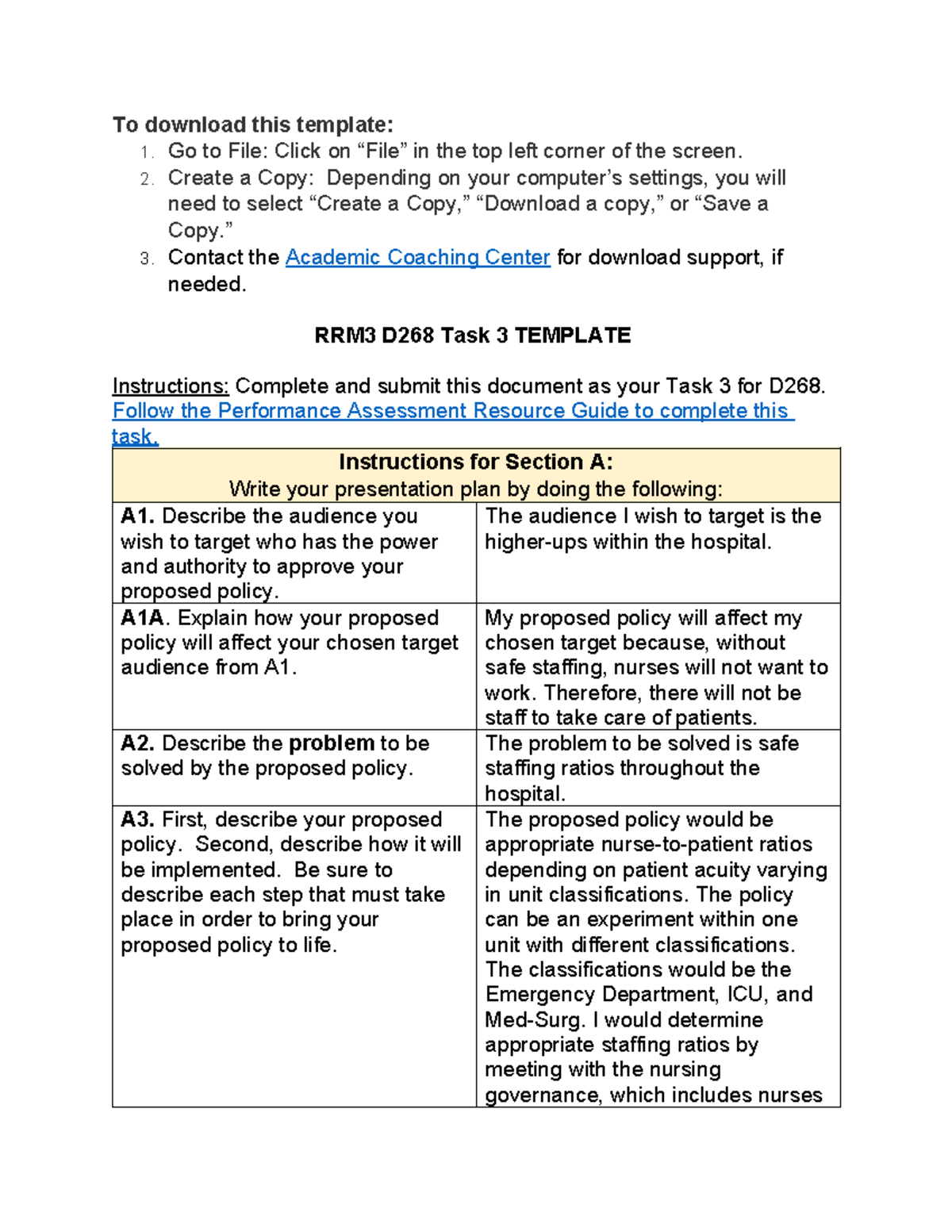 RRM3 D268 Task 3 Template - To download this template: 1. Go to File ...