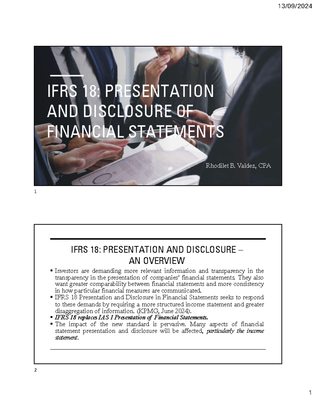 IFRS 18 Presentation & Disclosure of Financial Statements Overview ...