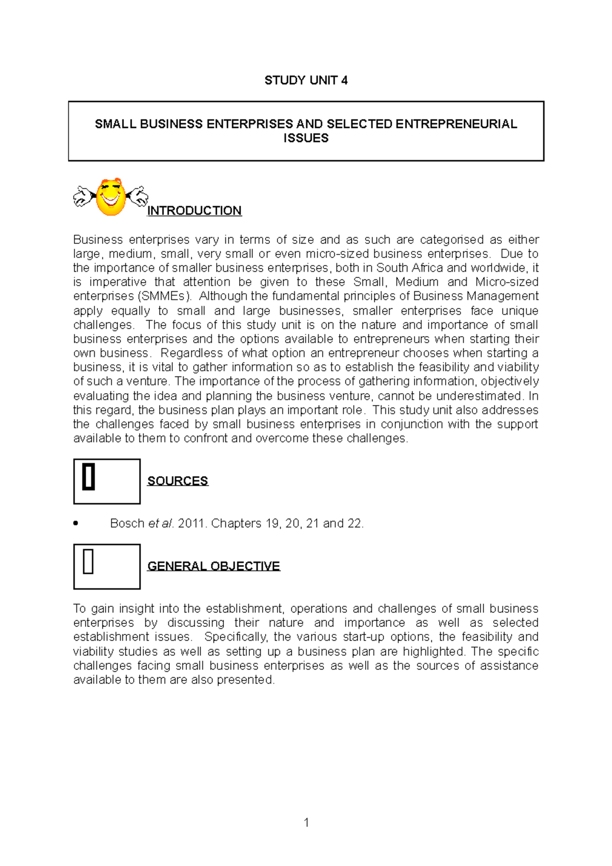 Study Unit Guide 4 - STUDY UNIT 4 SMALL BUSINESS ENTERPRISES AND ...