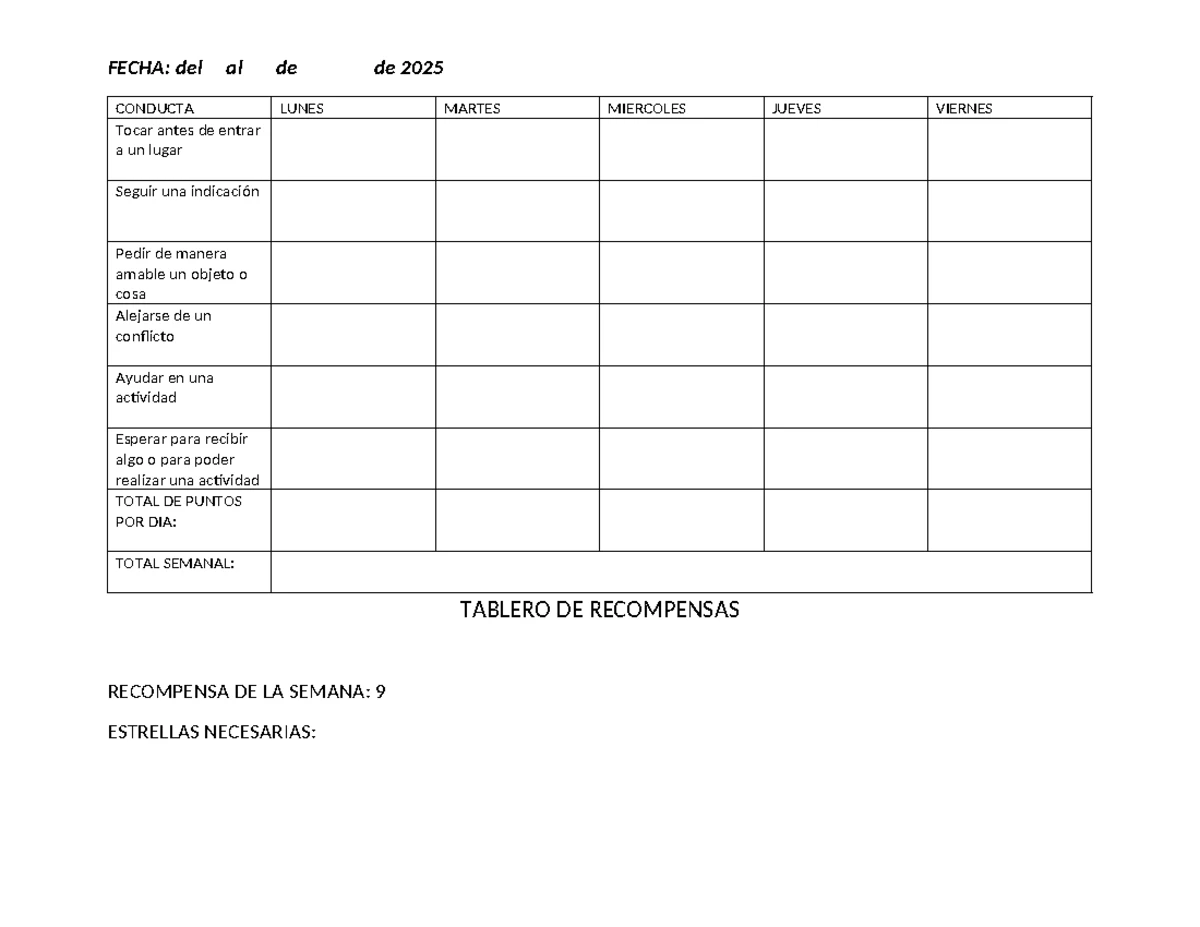 Bitácora de Conducta Semanal: Registro de Actividades y Comportamientos ...