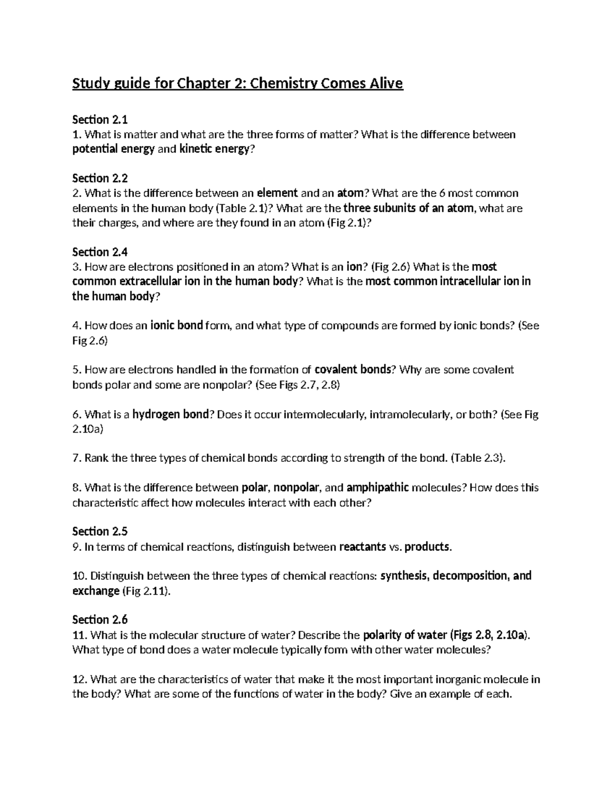 Study Guide for CHEM 101: Chapter 2 Concepts & Questions - Studocu