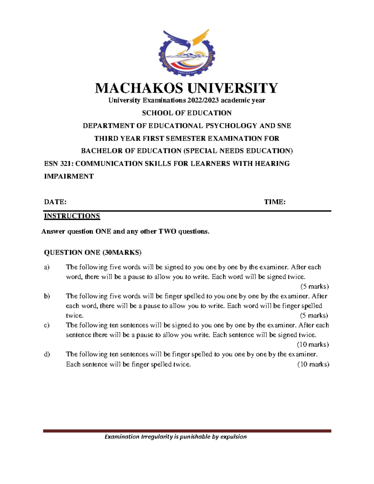 ESN 321 Final Exam: Communication Skills for Learners with Hearing ...