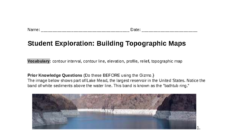 Building Topographic Maps - Student Exploration (Gizmo) - Studocu