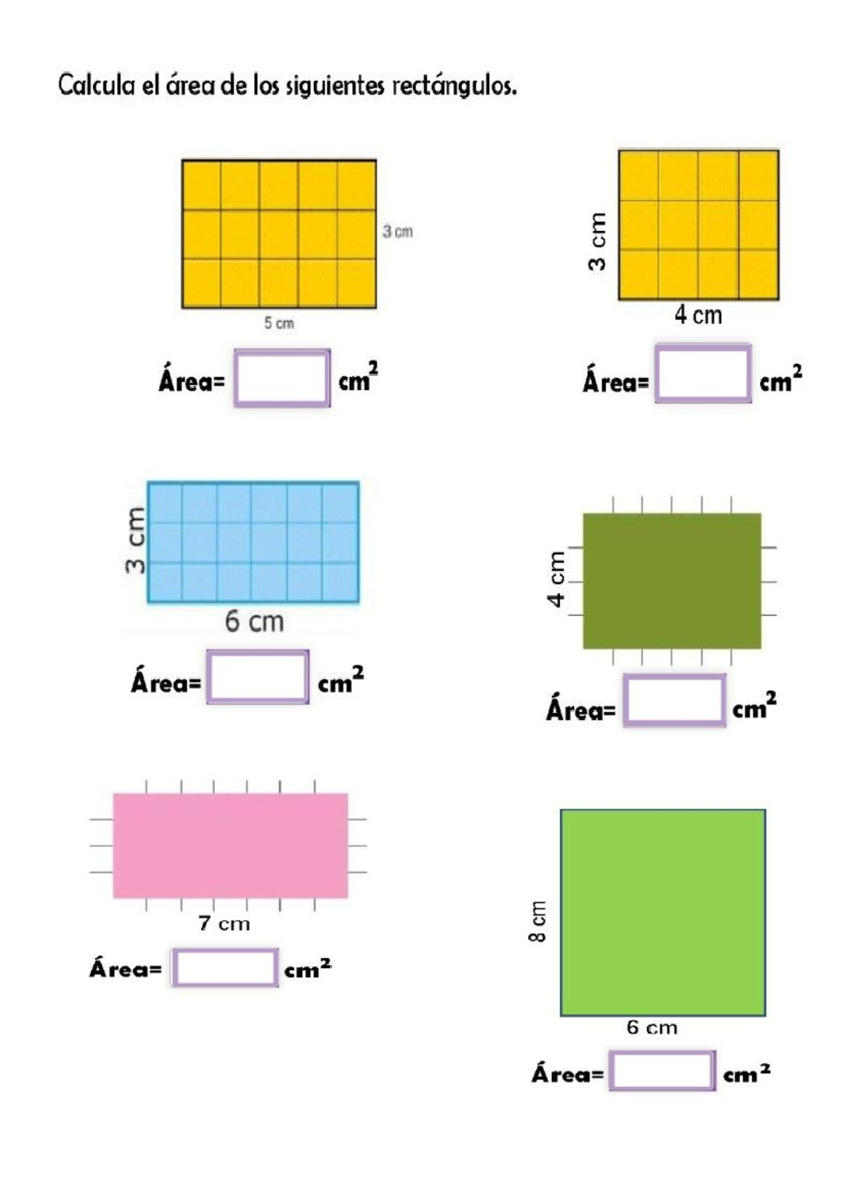 Área y Perímetro: Fichas de Medida para 3° Grado - Studocu