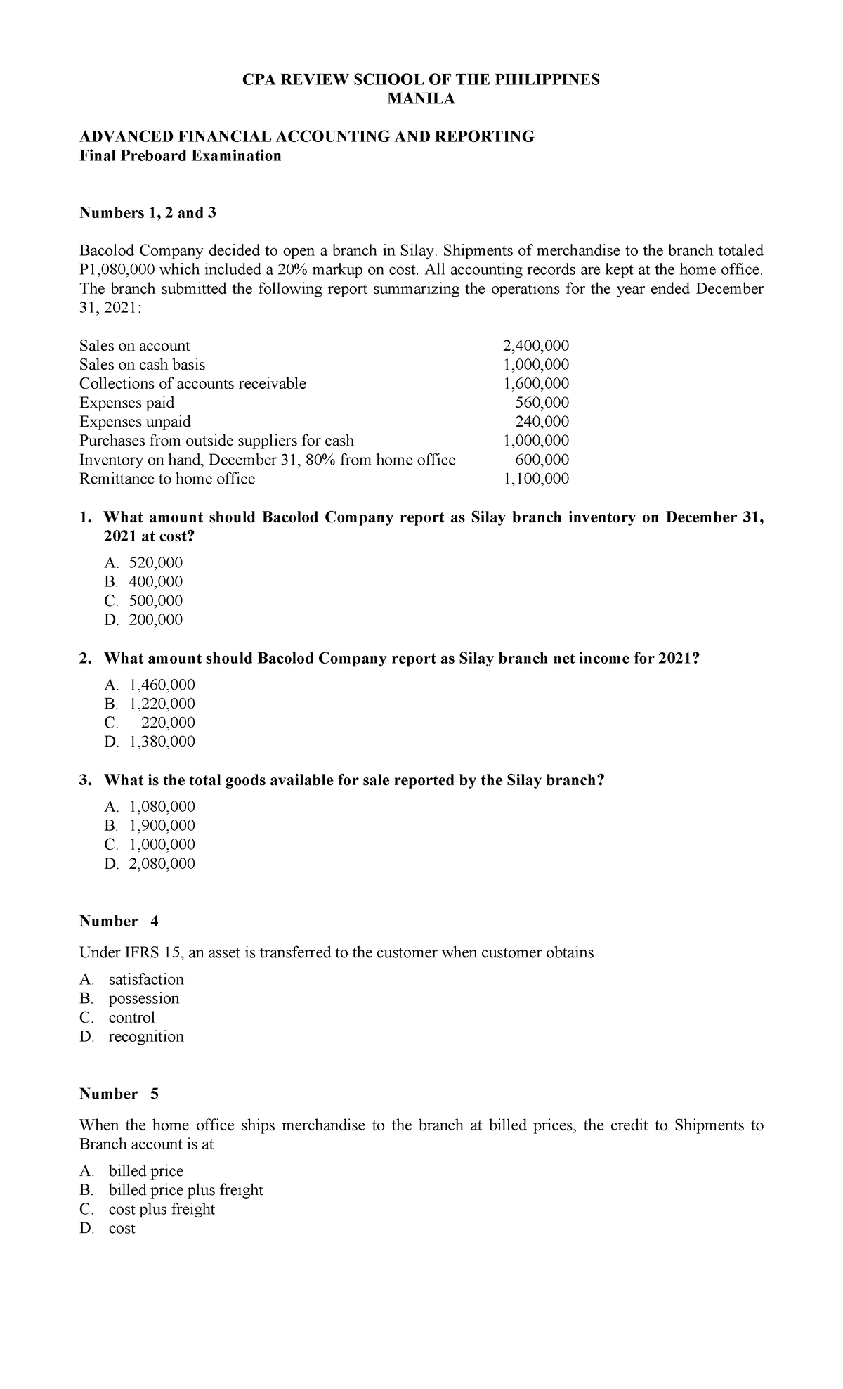 AFAR - Final Preboard Exam Notes for Advanced Financial Accounting ...
