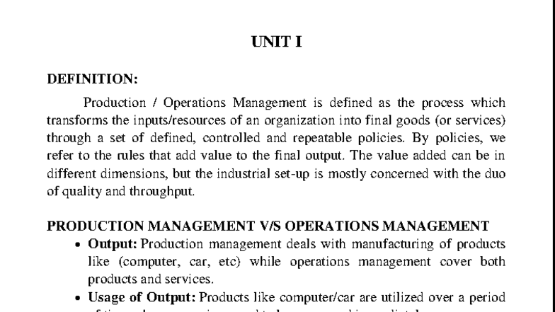 POM 101: Production Operations Management Overview and Objectives - Studocu