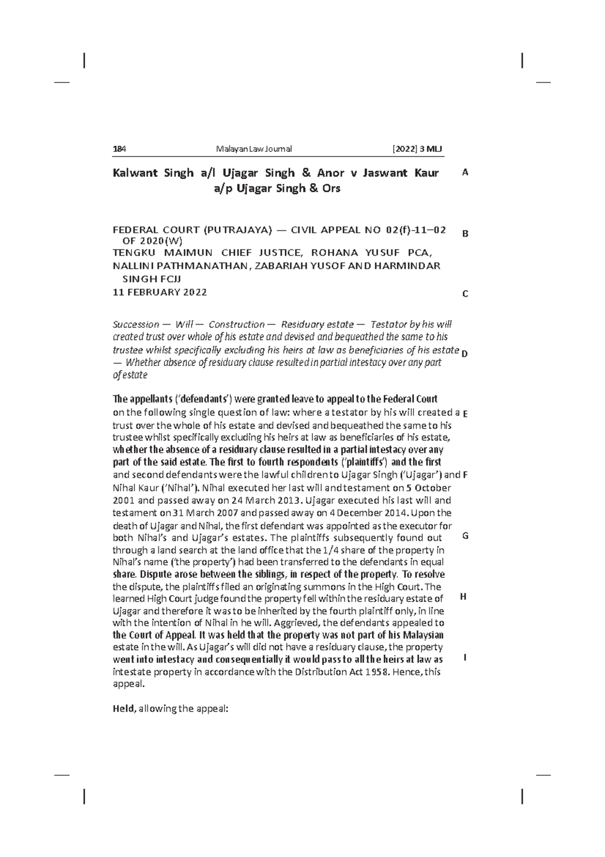 Kalwant Singh Ujagar Singh Anor v Jaswant Kaur Ujagar Singh: 3 MLJ Case ...