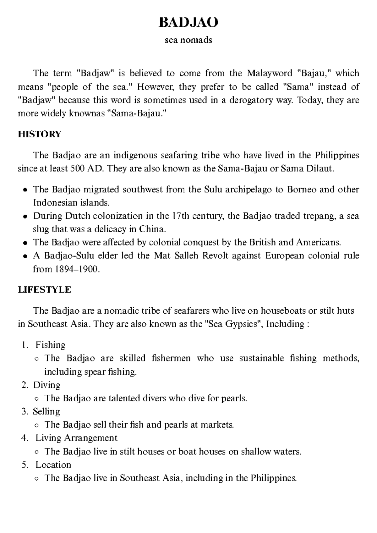 BADJAO Sea Nomads: History, Lifestyle, and Culture Insights - Studocu