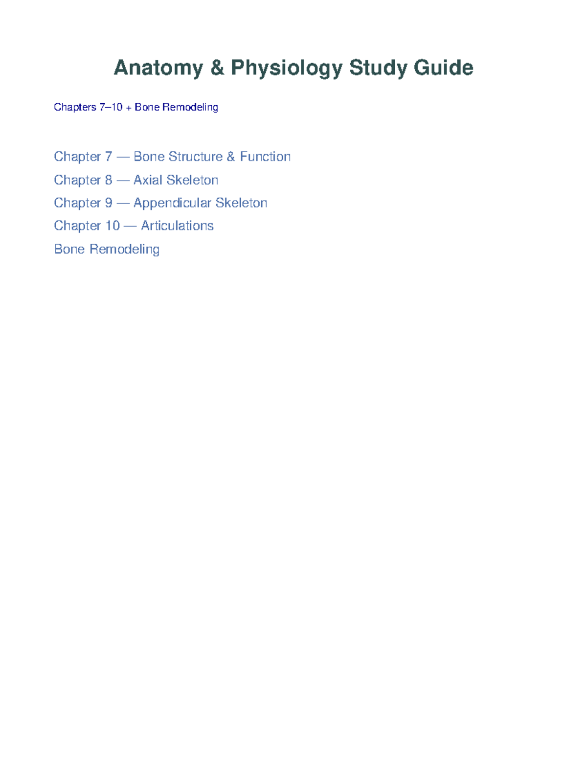 Anatomy & Physiology Study Guide: Chapters 7-10 & Bone Remodeling - Studocu