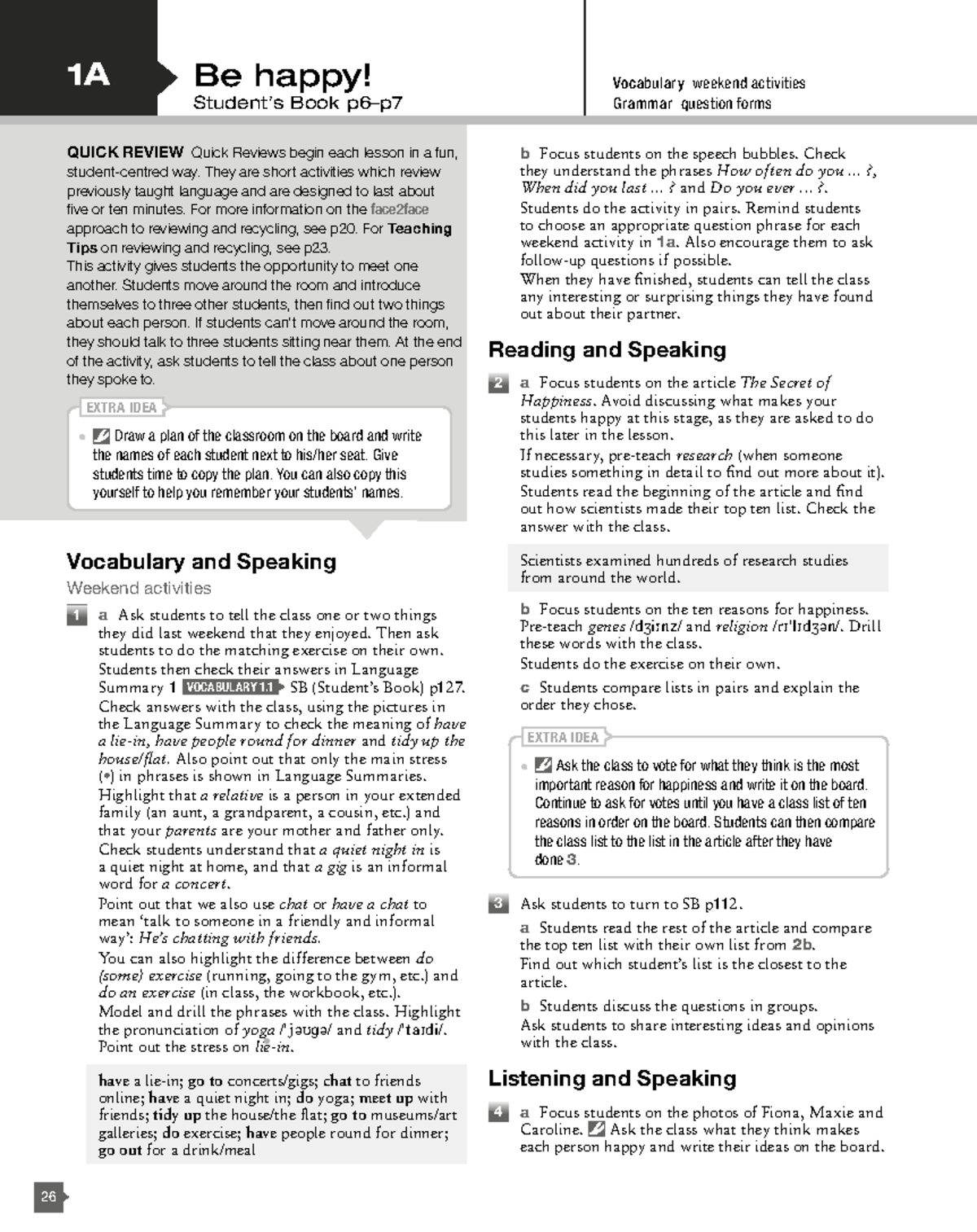 1A Vocabulary & Grammar Review: Weekend Activities & Happiness - Studocu