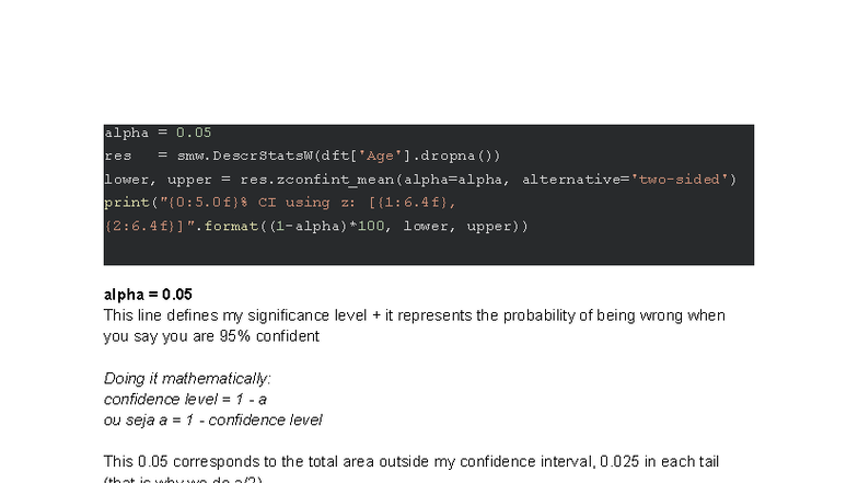 Stats & DATA Analysis: Confidence Interval Coding (alpha 0.05) - Studocu