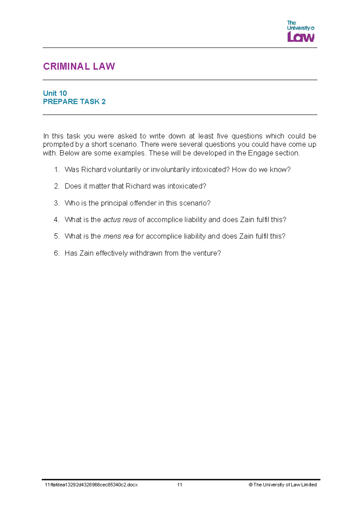 LG X - Criminal Law - Unit 10 Task II Questions and Notes - Studocu