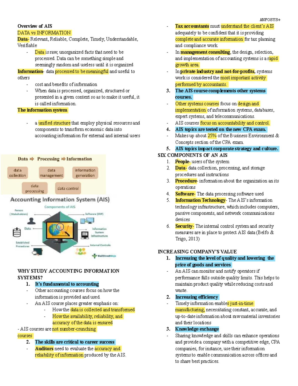 AIS 101: Overview of Data vs Information in Accounting Systems - Studocu