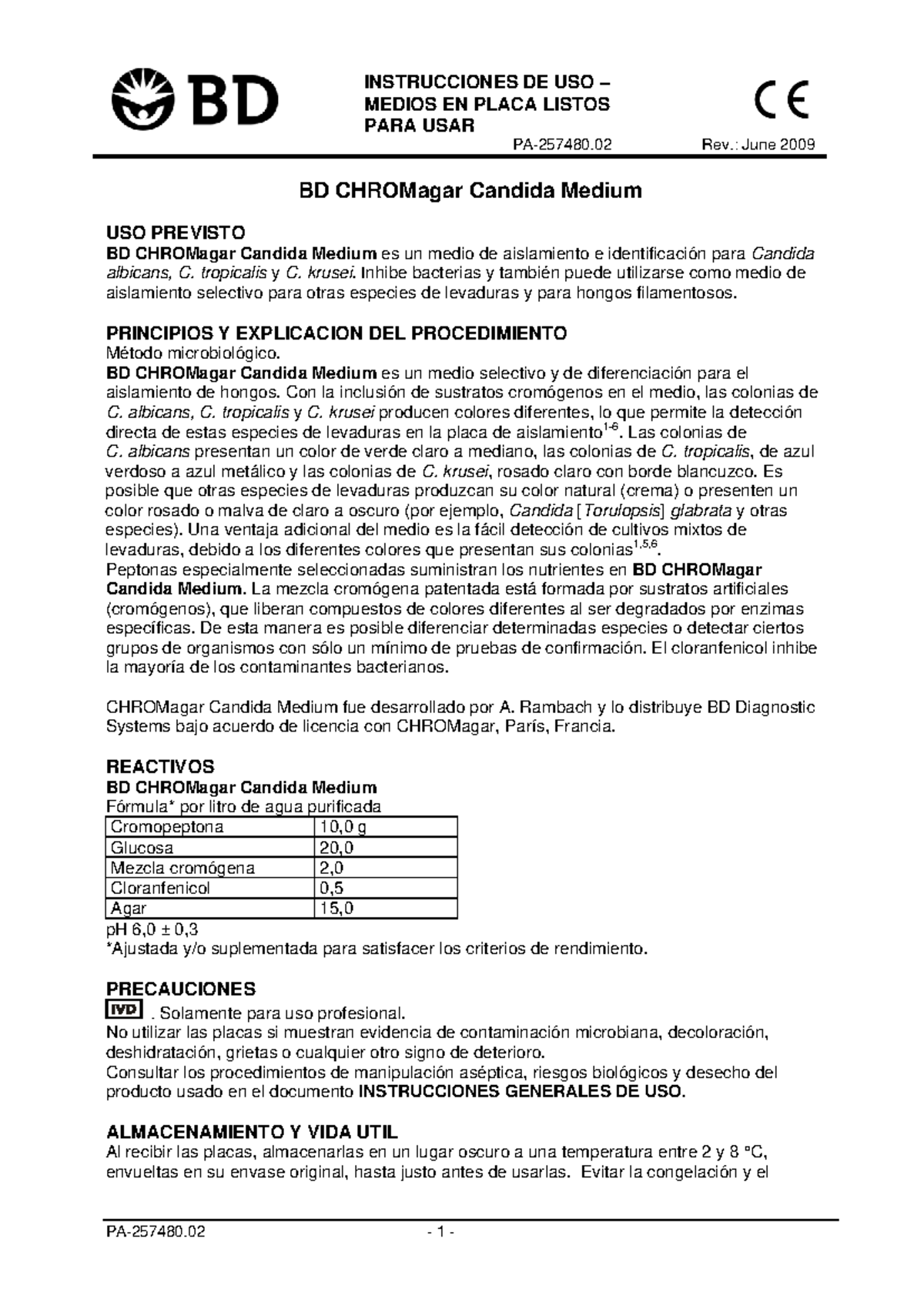 Instrucciones de Uso del Medio BD CHROMagar Candida - Hongos - Studocu