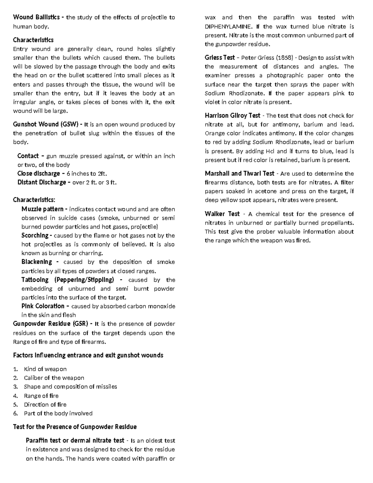 Wound Ballistics: Key Concepts and Gunshot Wound Characteristics - Studocu