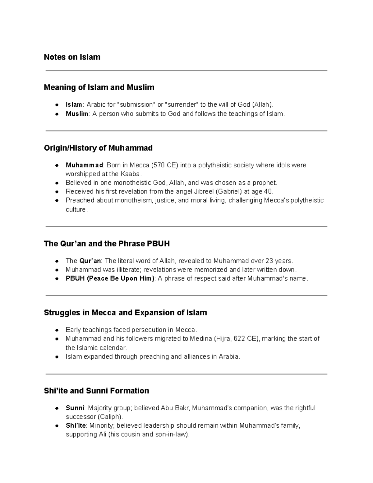 Islam Study Notes: Key Concepts, History & Practices - Studocu