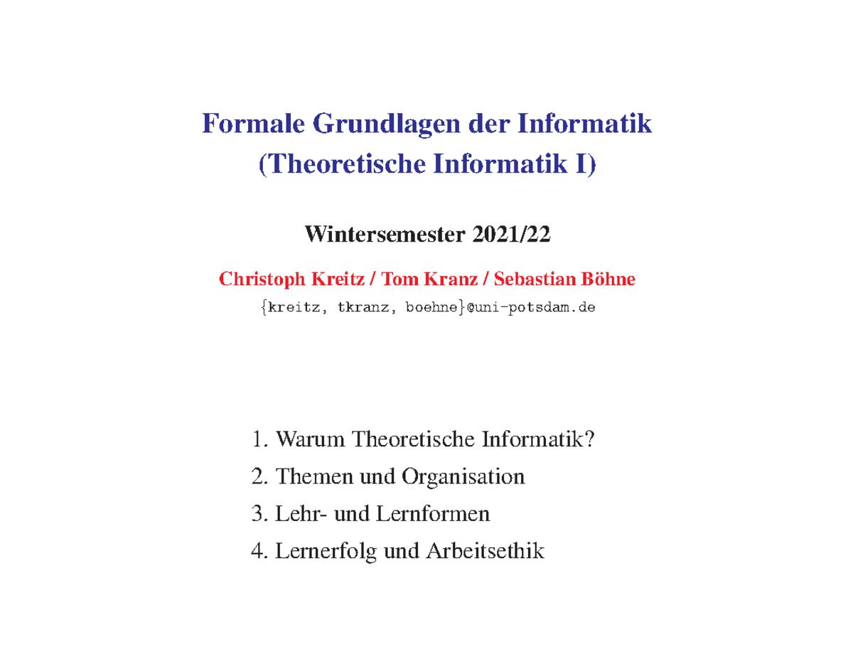 Folien - Einheit 0 - Introduction - Formale Grundlagen der Informatik ...