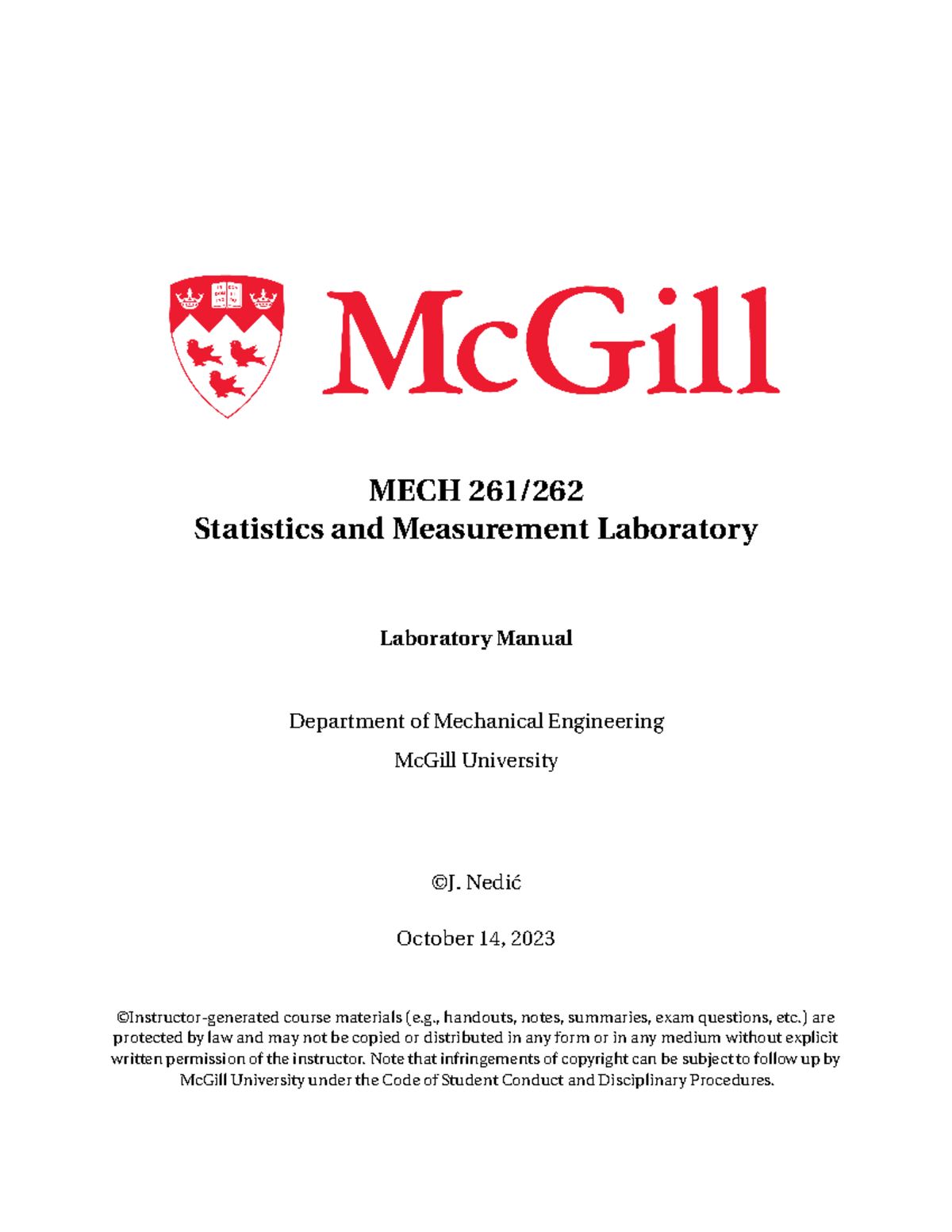 Lab 2 Manual: Dynamic Measurements in MECH 261 Laboratory - Studocu