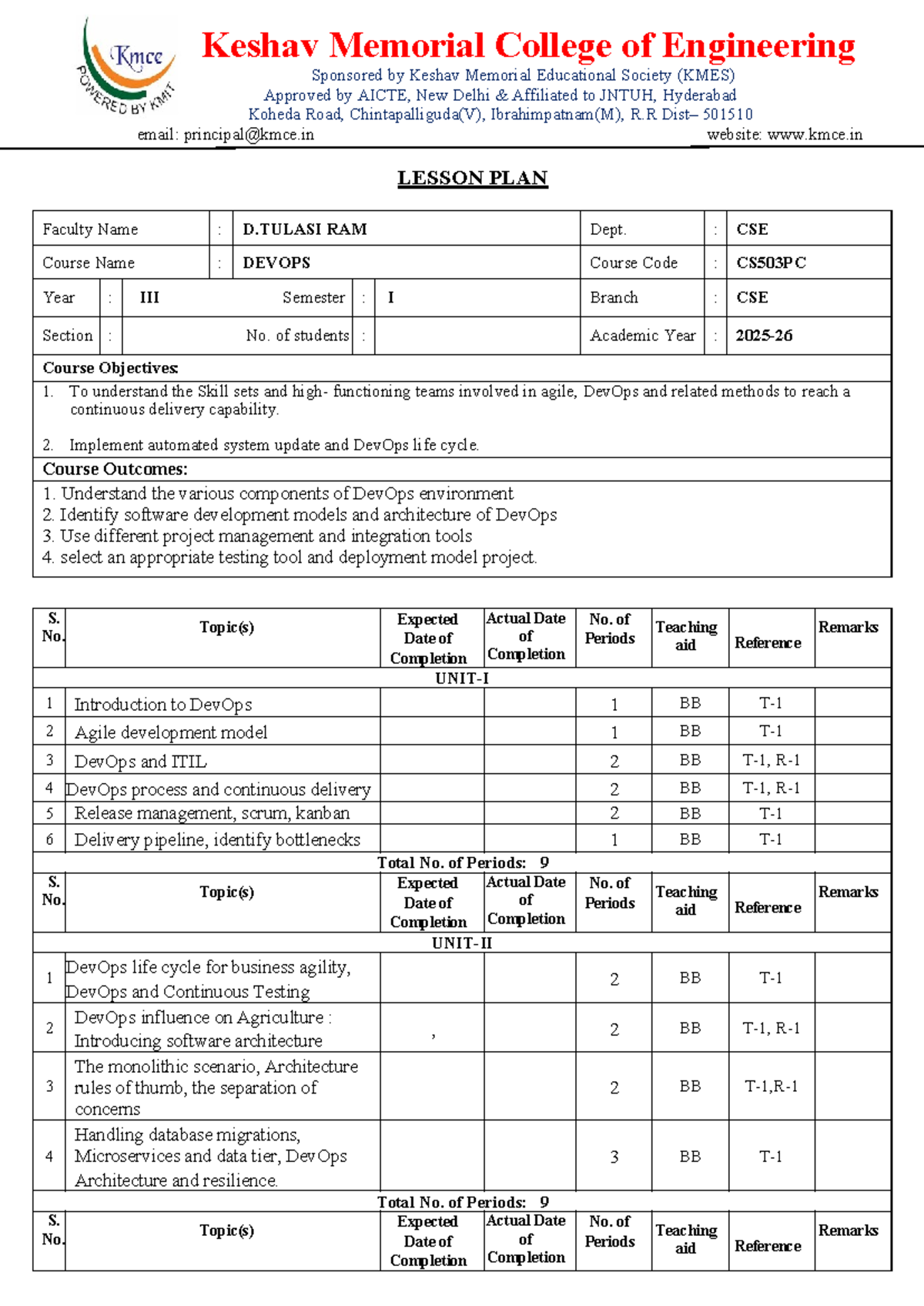 CS503PC DevOps Lesson Plan - Keshav Memorial College - Studocu