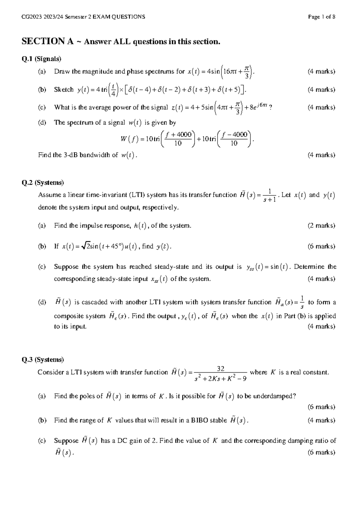 CG2023 Semester 2 Exam Practice Paper - Questions and Solutions - Studocu