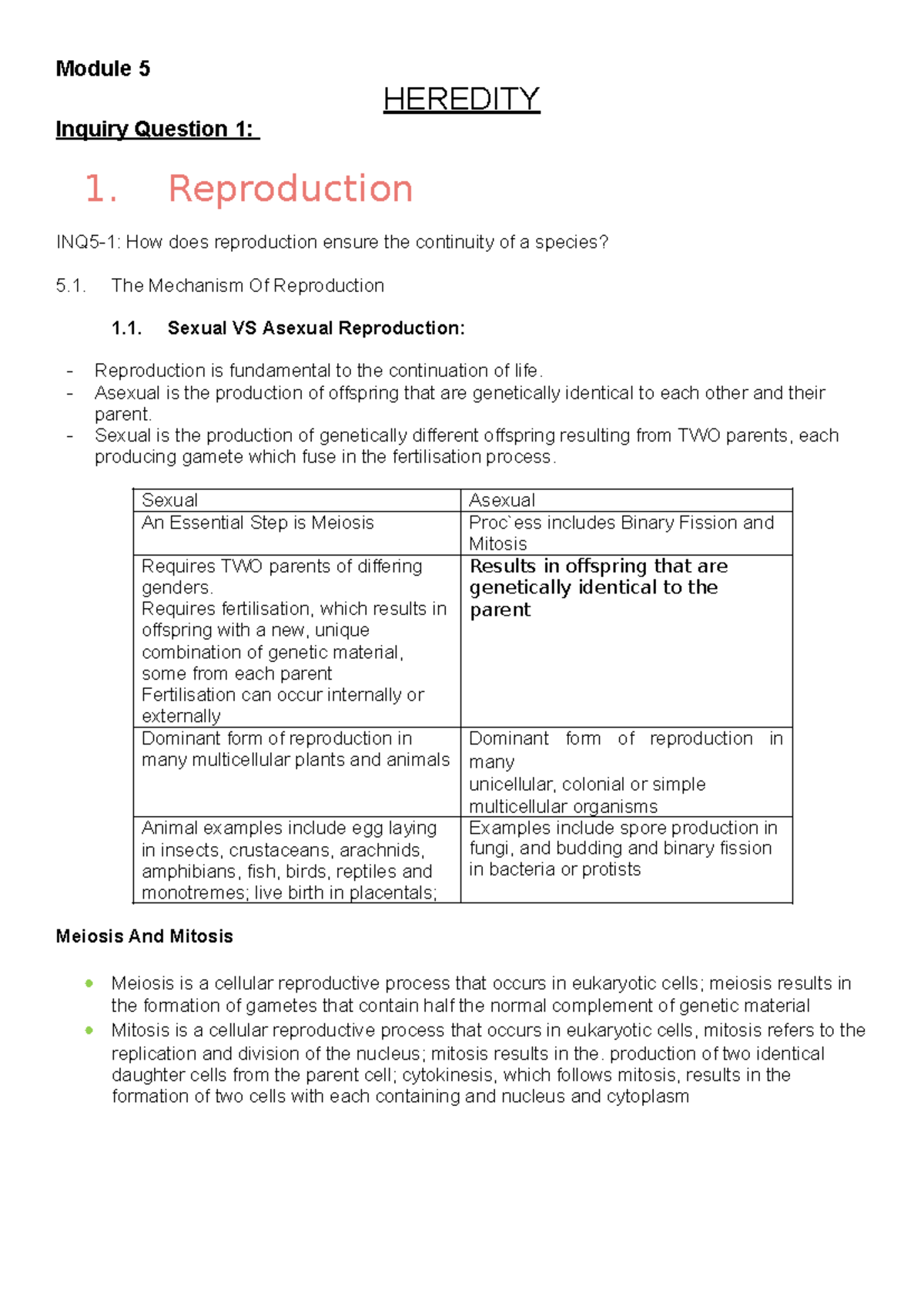 Inq1 for Module 5 heredity - Module 5 HEREDITY Inquiry Question 1: 1 ...