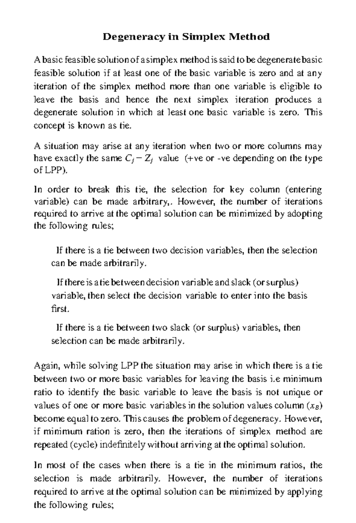 Degeneracy in Simplex Method: Key Concepts & Examples - BITs - Studocu
