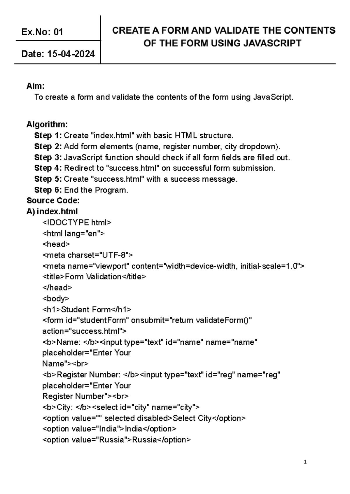 FSWD 2023 Final: JavaScript Form Validation & NodeJS Server Setup - Studocu