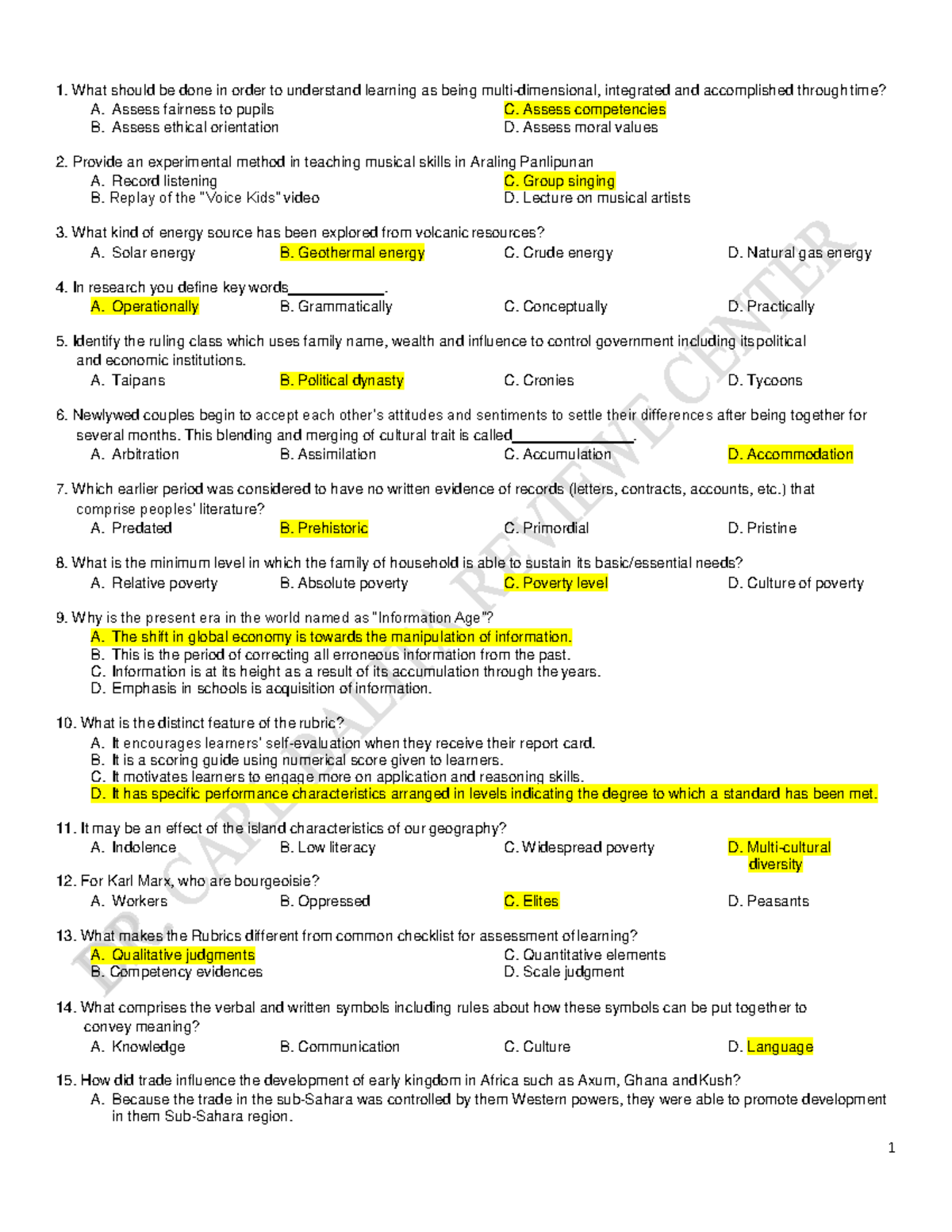 SOC SCI 465760230 Preboard Exam 2020 Answer Key - Studocu