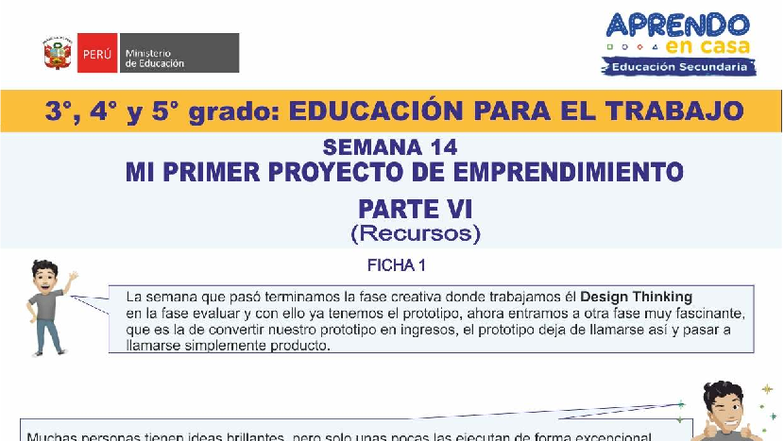 Mi Primer Proyecto de Emprendimiento EPT 3°, 4° y 5° - Semana 14 - Studocu