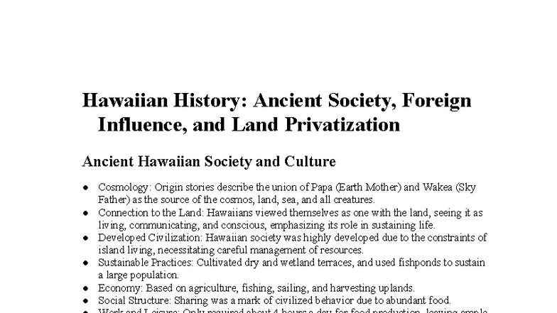 HIST 201: Hawaiian History - Ancient Society & Foreign Influence - Studocu