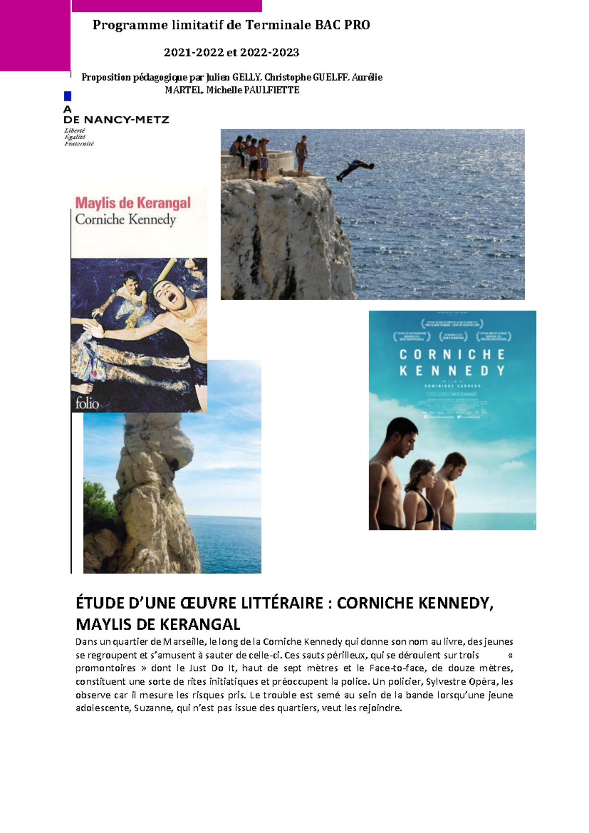 Programme Limitatif Terminale BAC PRO : Étude de "Corniche Kennedy" de ...