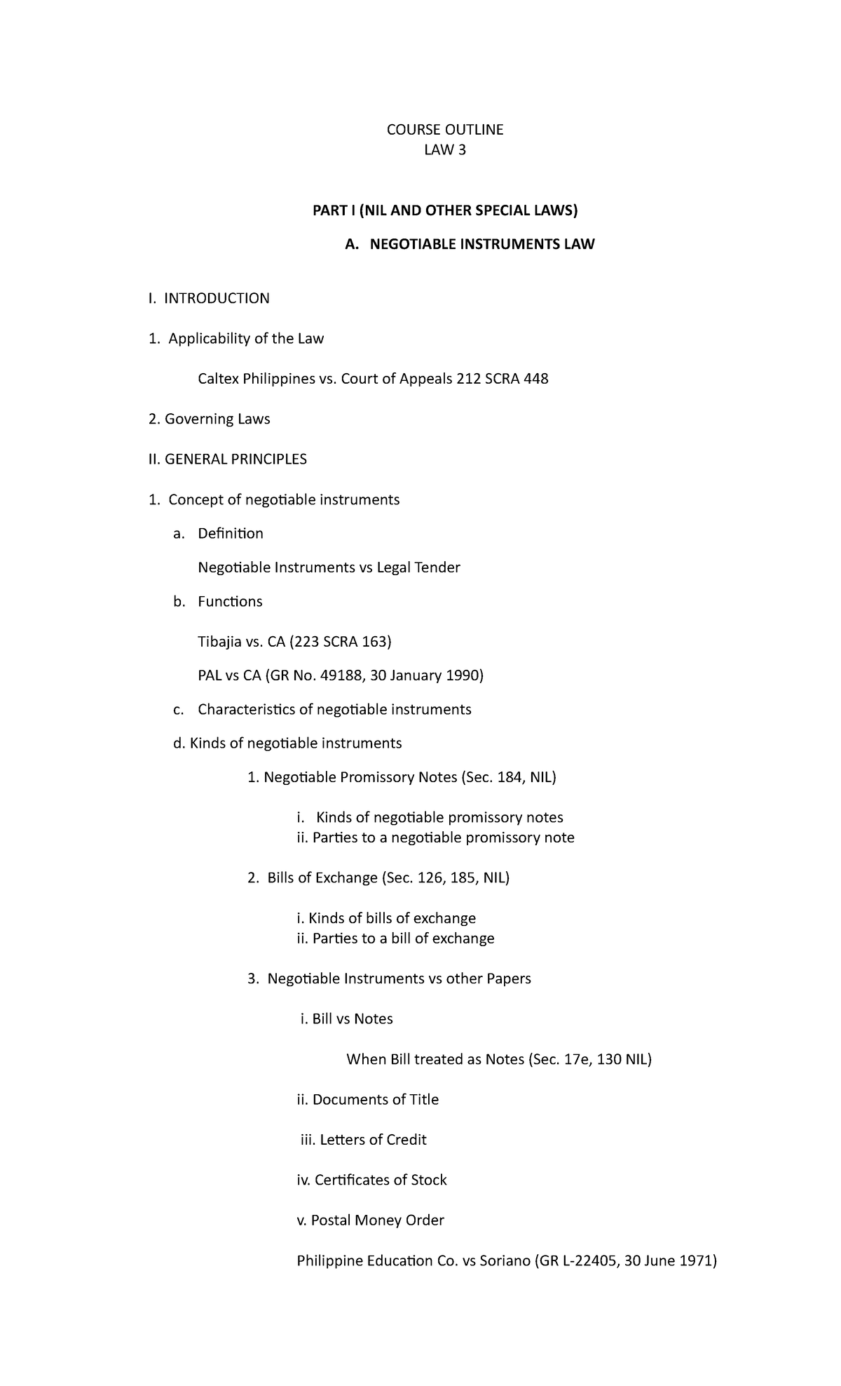 Regulatory Framework and Legal Issues in business - Course Outline ...