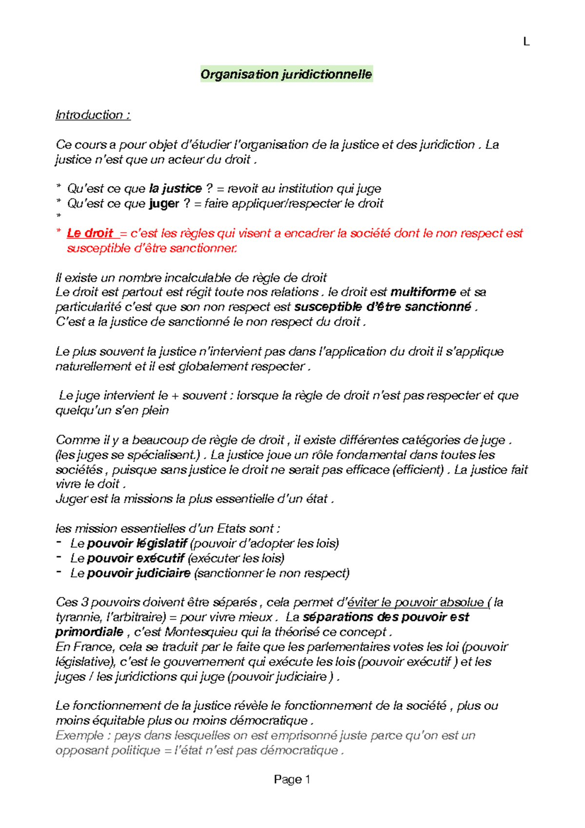 CM organisation juridictionelle - Organisation juridictionnelle Introduction : Ce cours a pour ...