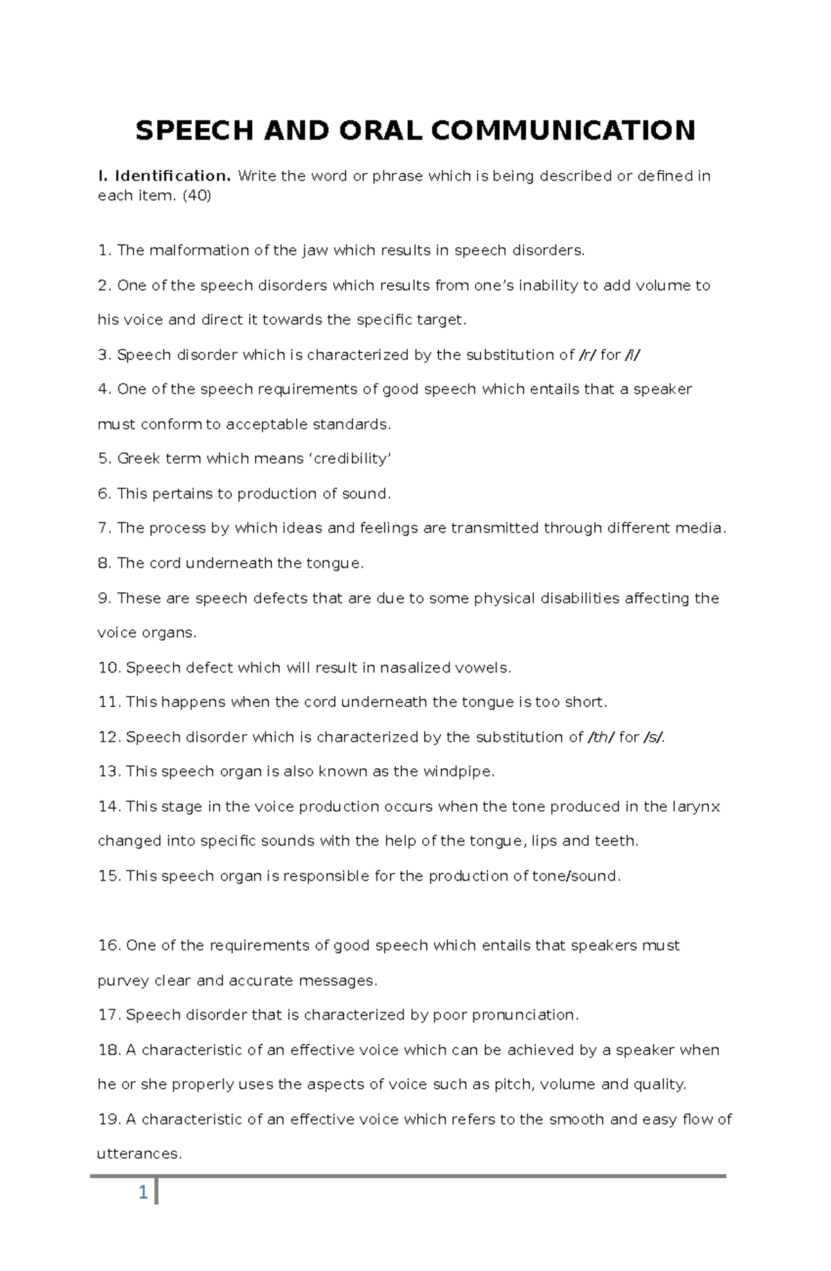 Reviewer on Speech Communication - SPEECH AND ORAL COMMUNICATION I ...