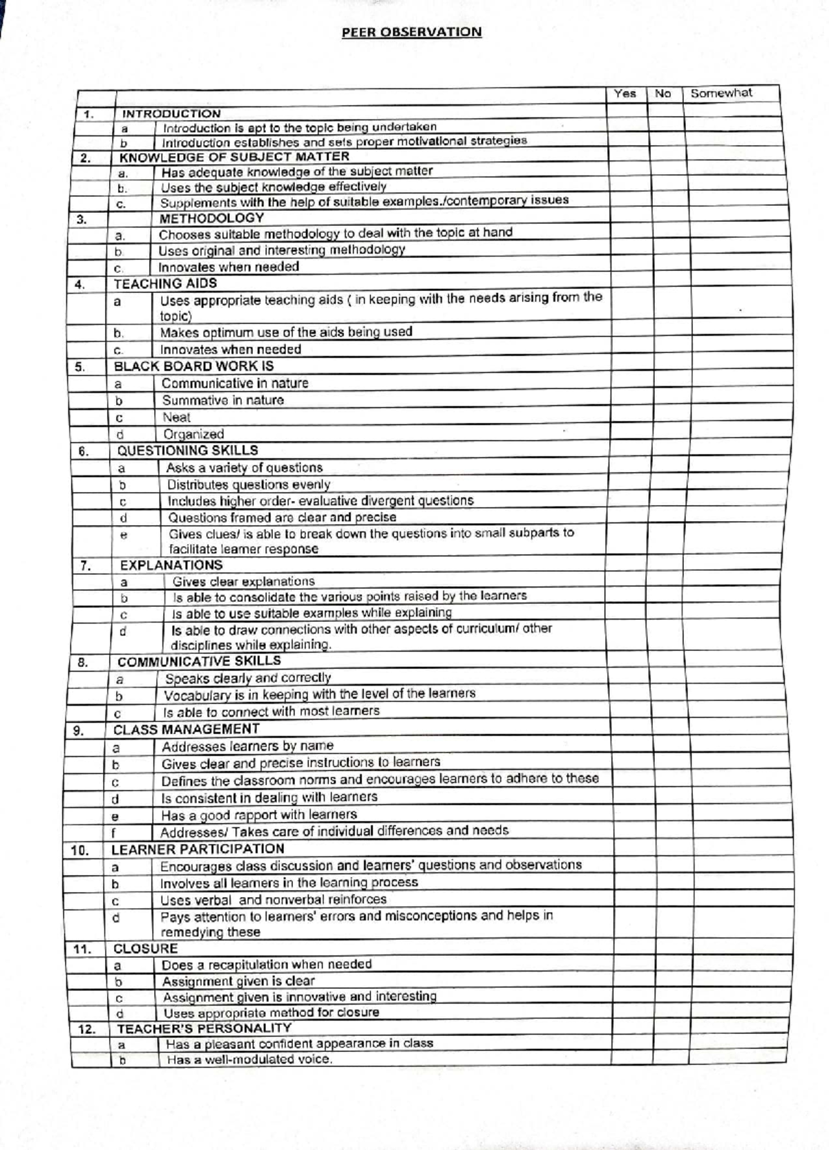 PEER OBSERVATION REPORT: EVALUATION CRITERIA & METHODOLOGY - Studocu