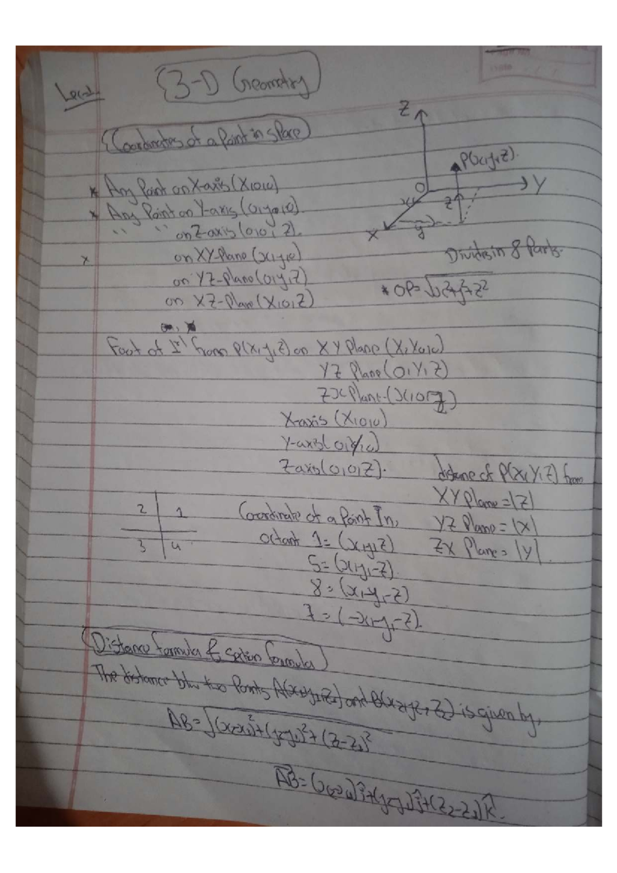 3D Geometry: Coordinates and Distance Formulas (MATH101) - Studocu