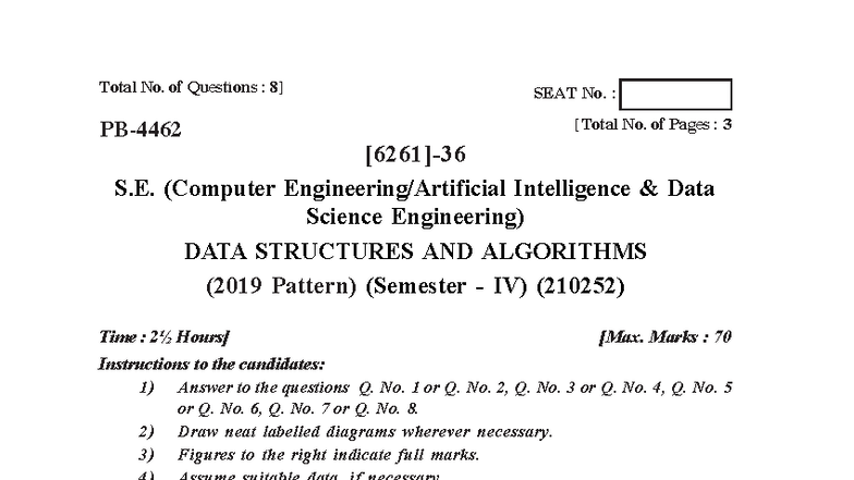 DSA 1 - Data Structures & Algorithms Previous Year Qs Paper (210252 ...