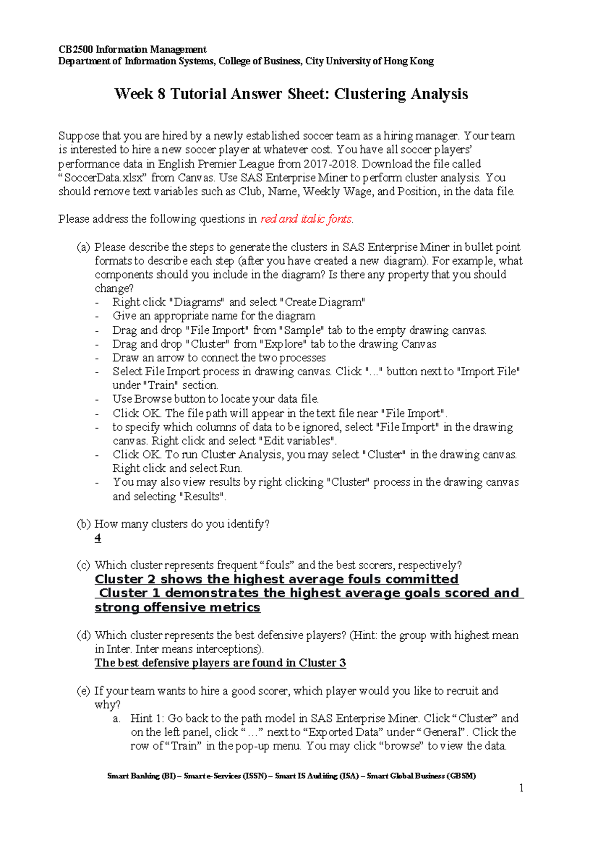 CB2500 - Week 8 Tutorial Answer Sheet: Clustering Analysis - Studocu